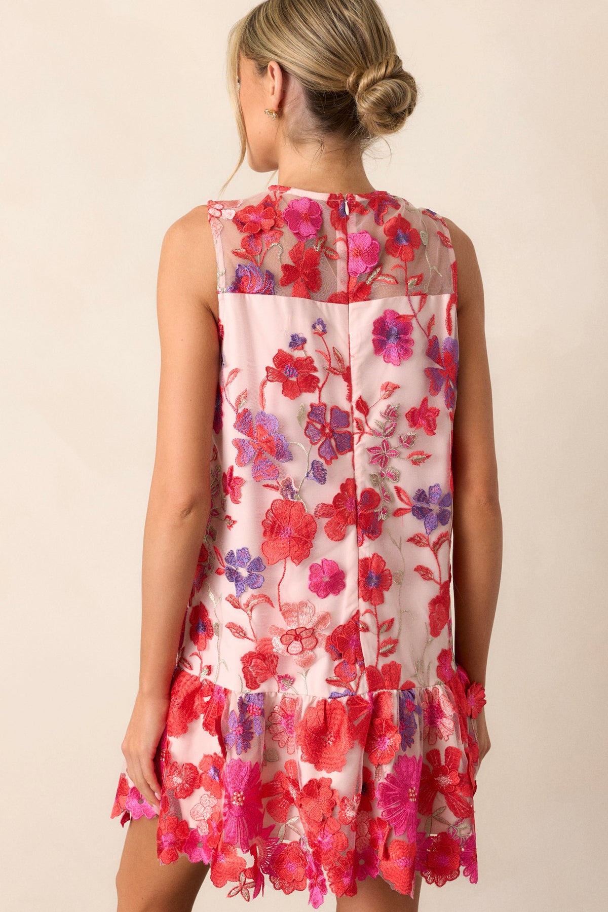 Light Pink Floral Embroidered Mini Dress - All Dresses | Red Dress