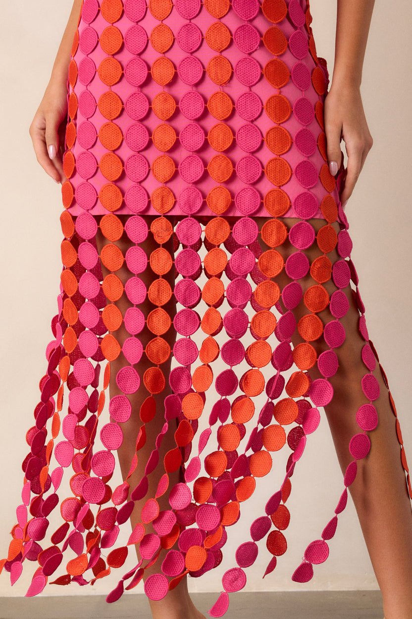 Hot Pink Halter Top Fringe Midi Dress - All Dresses | Red Dress