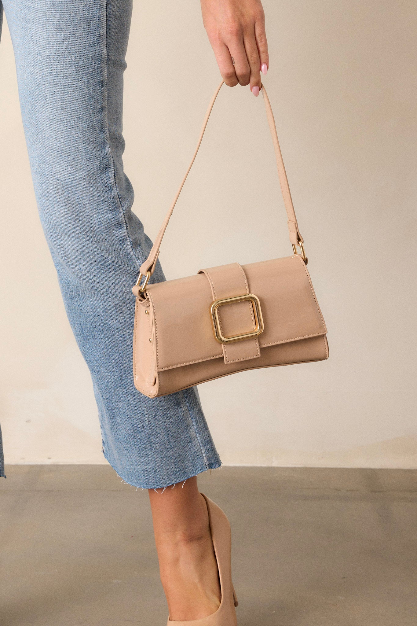 Beige Glossy Handbag - All Accessories | Red Dress
