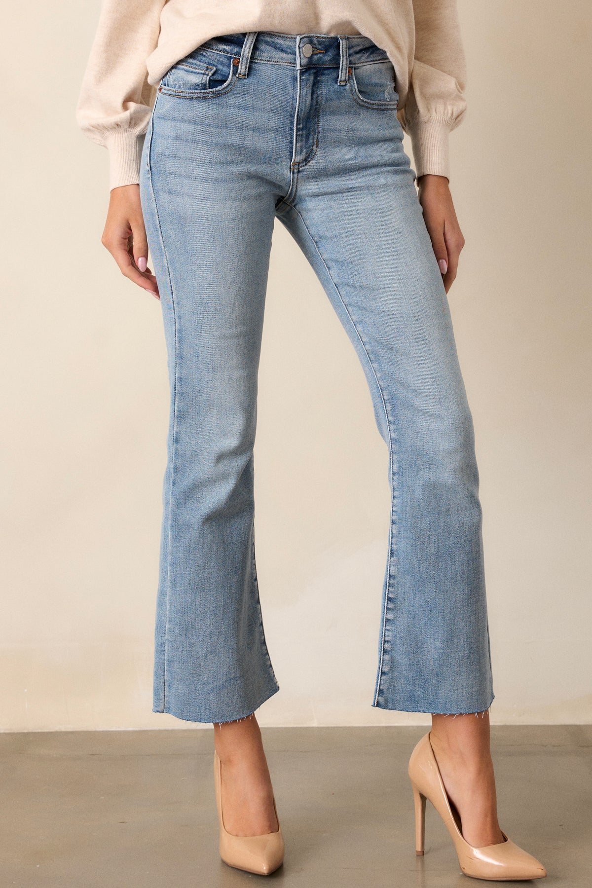 Light Wash Cropped Flare Jeans - All Denim | Red Dress
