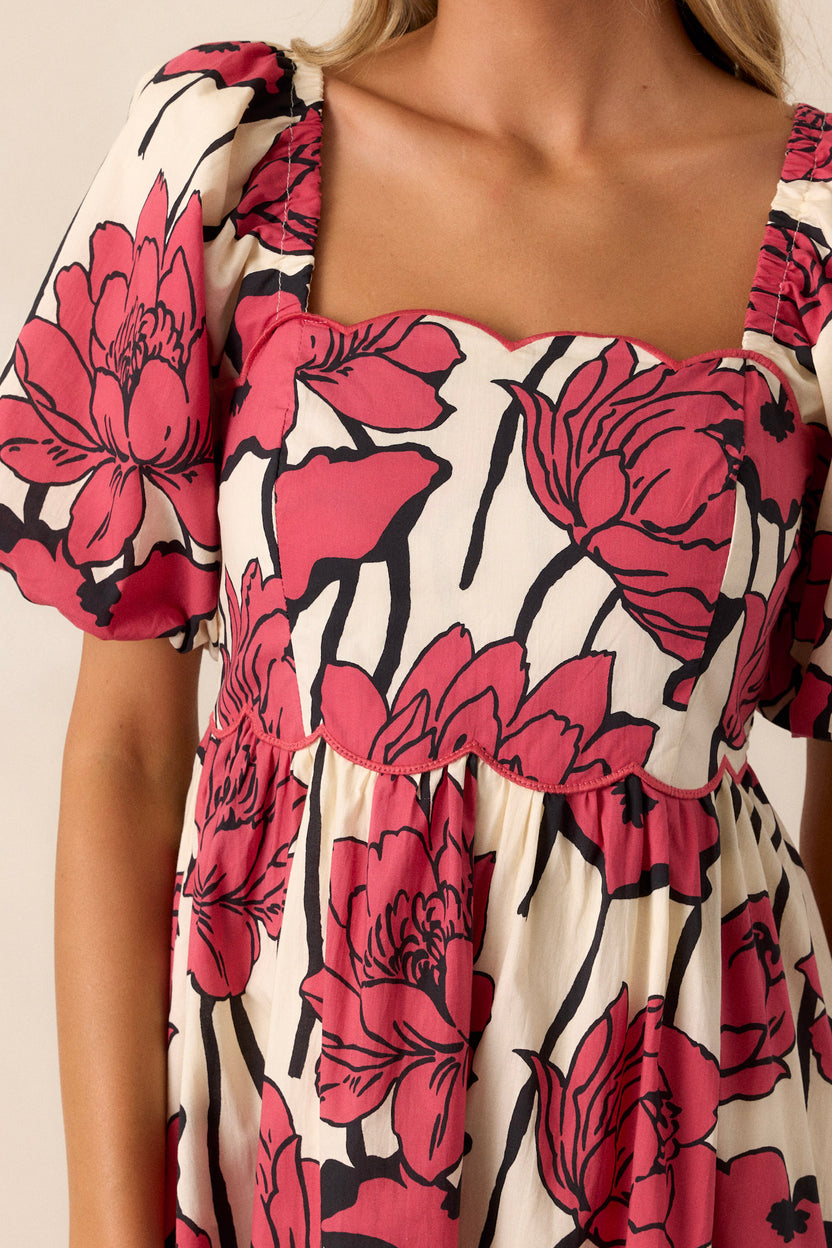 100% Cotton Red Floral Mini Dress - All Dresses | Red Dress