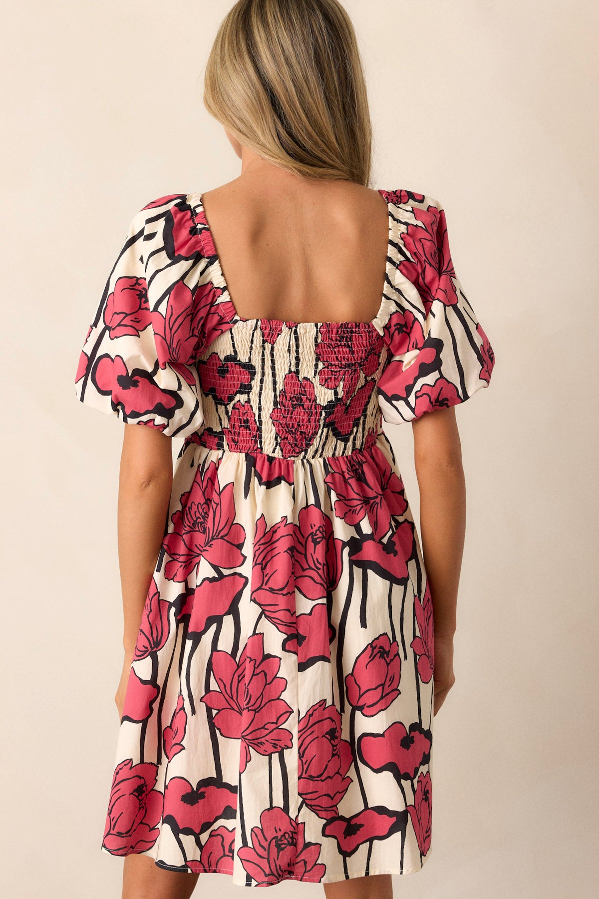 100% Cotton Red Floral Mini Dress - All Dresses | Red Dress