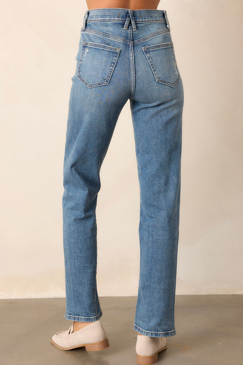 Medium Wash Straight Leg Jeans - All Bottoms | Red Dress