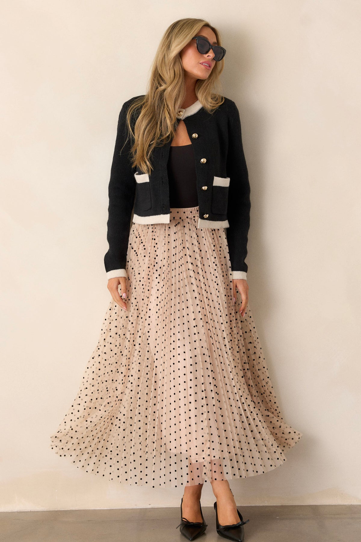 Beige Tulle Polka Dot Maxi Skirt - All Bottoms | Red Dress