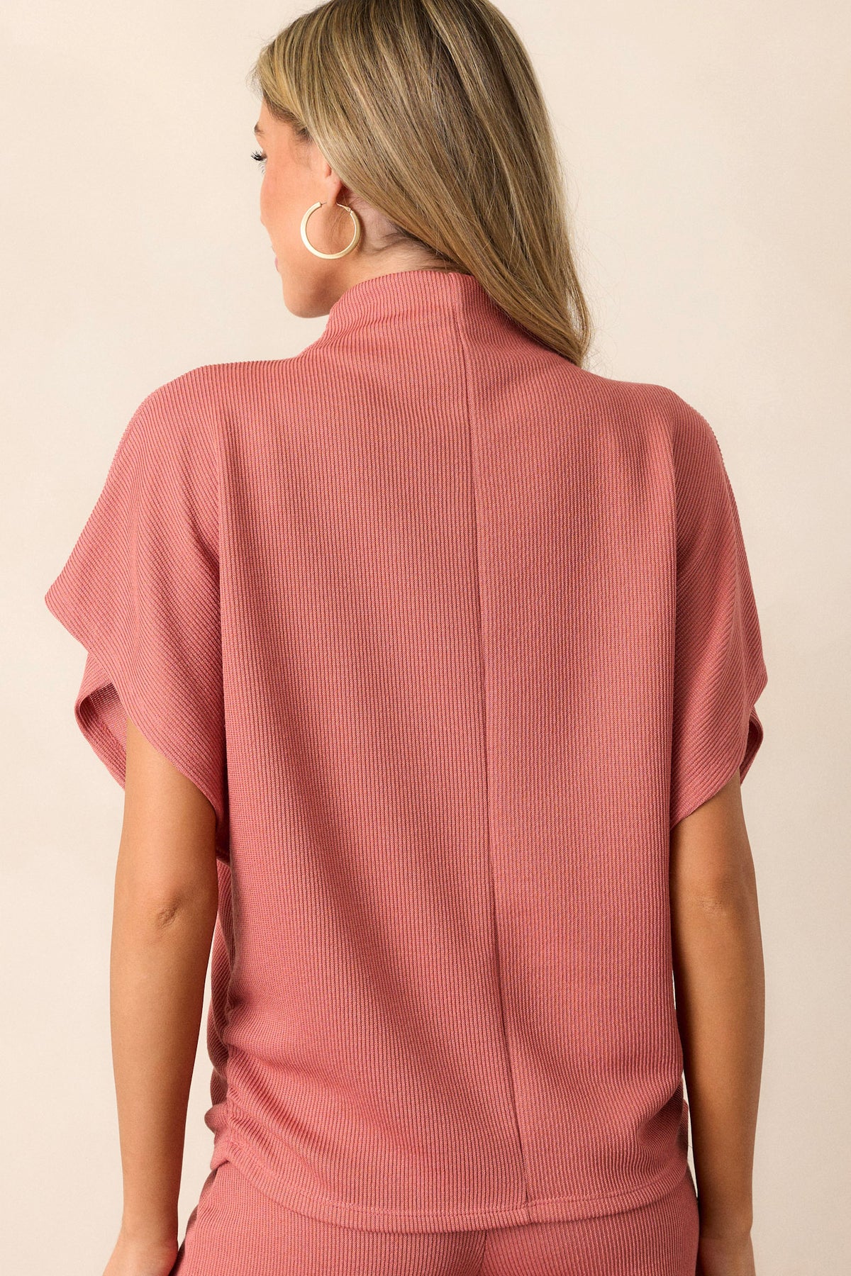 Pink Coral Knit Mock Neck Top - Loungewear | Red Dress