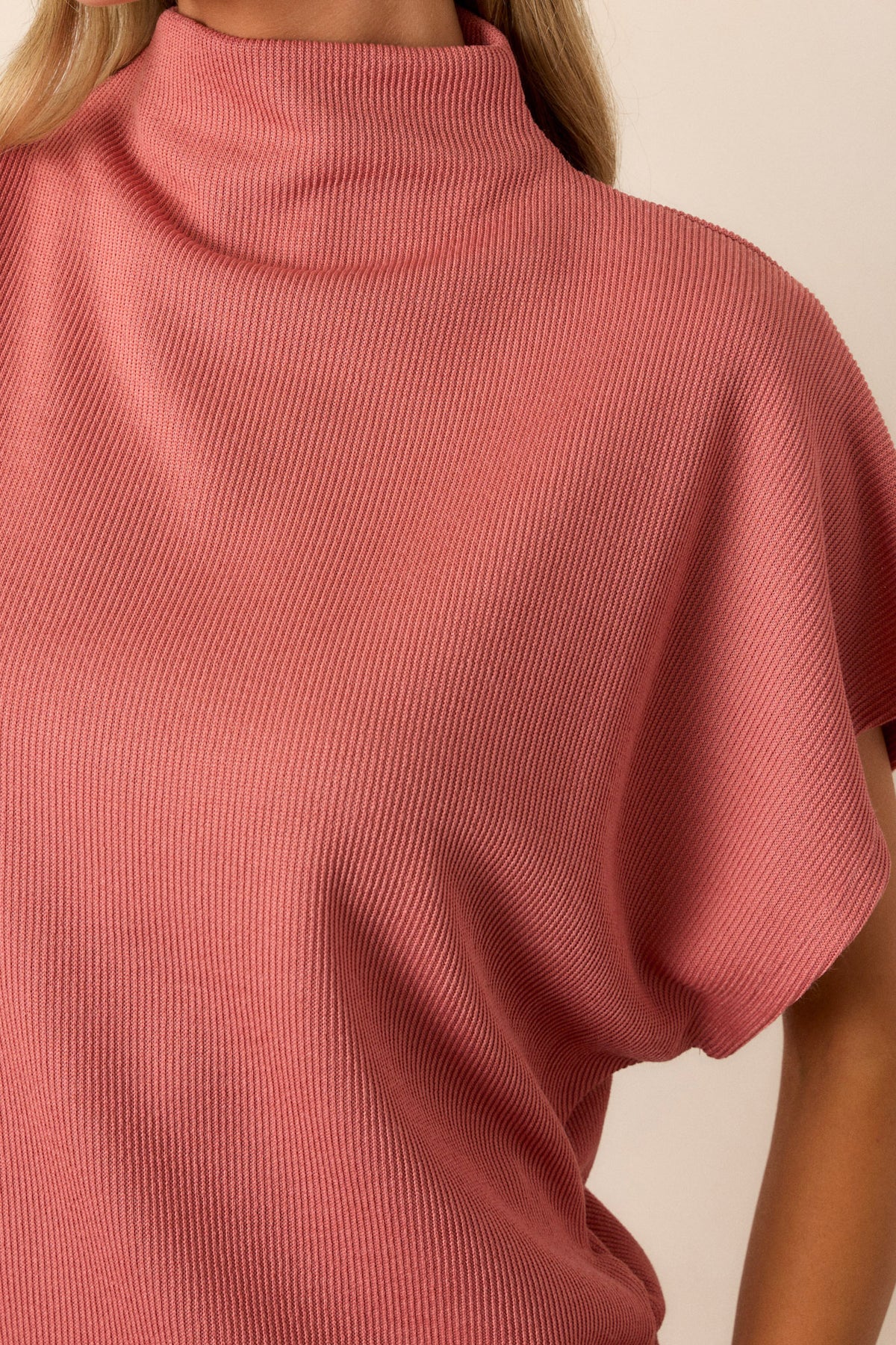 Pink Coral Knit Mock Neck Top - Loungewear | Red Dress