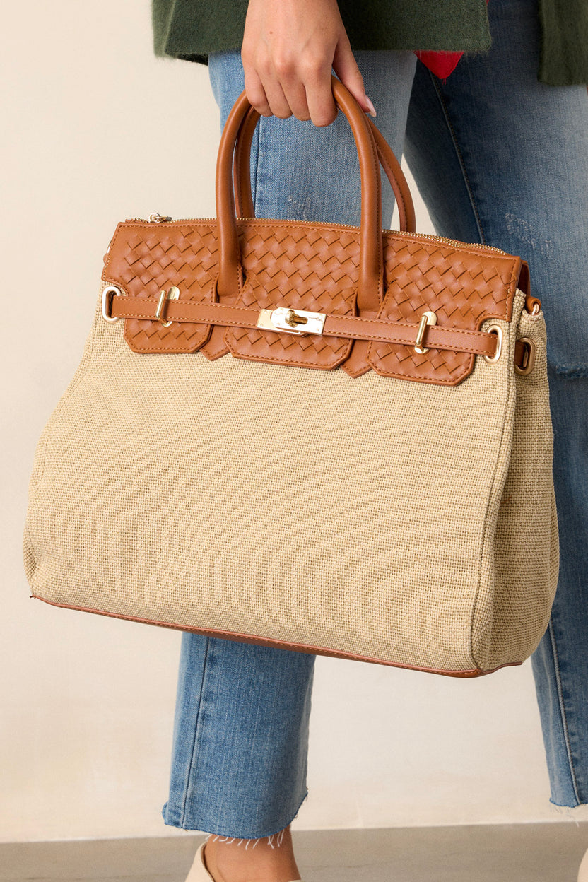 Tan Structured Tote Bag - Tote Bags | Red Dress