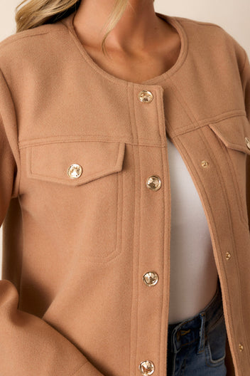 Camel Brown Cropped Tweed Jacket - All Outerwear | Red Dress