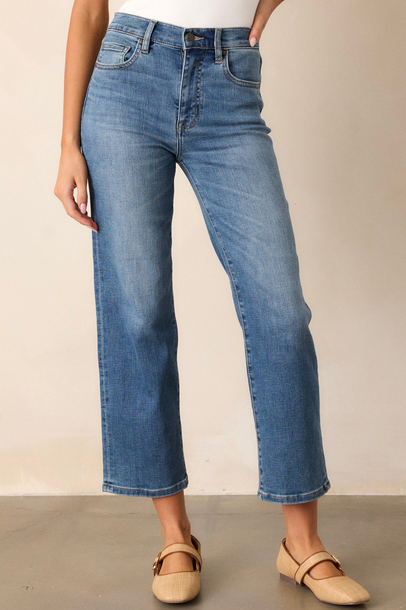 Medium Wash Straight Leg Jeans - All Denim | Red Dress