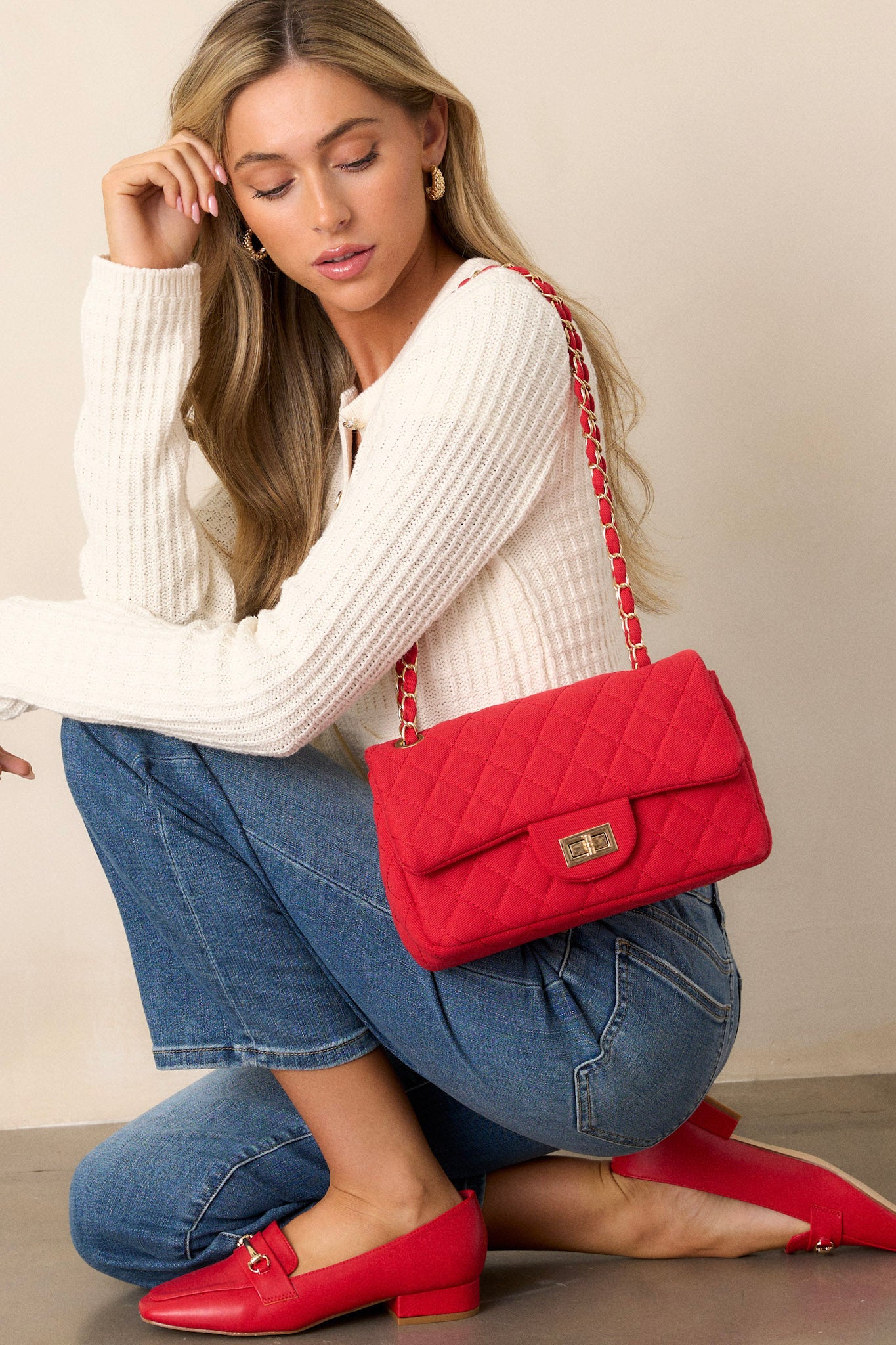 Red Multi-use Chain Strap Handbag - All Accessories | Red Dress