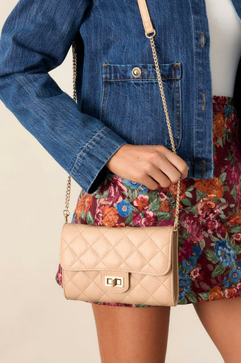 Beige Quilted Handbag - All Handbags | Red Dress