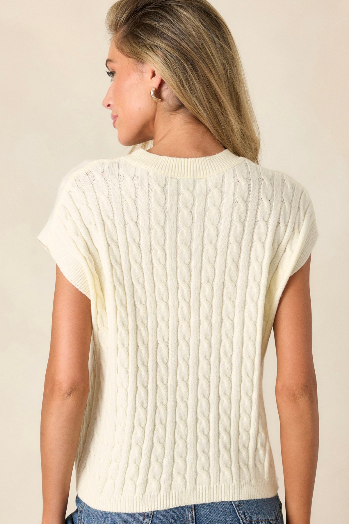 White Cable-Knit Sleeveless Sweater - All Tops | Red Dress