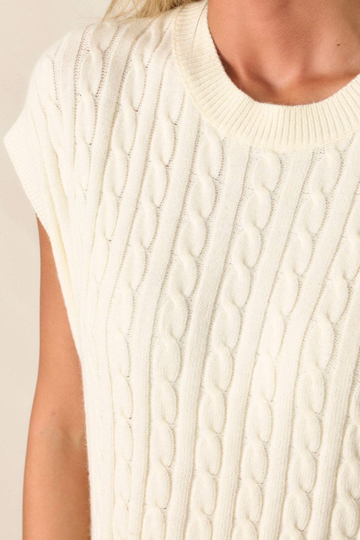 White Cable-Knit Sleeveless Sweater - All Tops | Red Dress