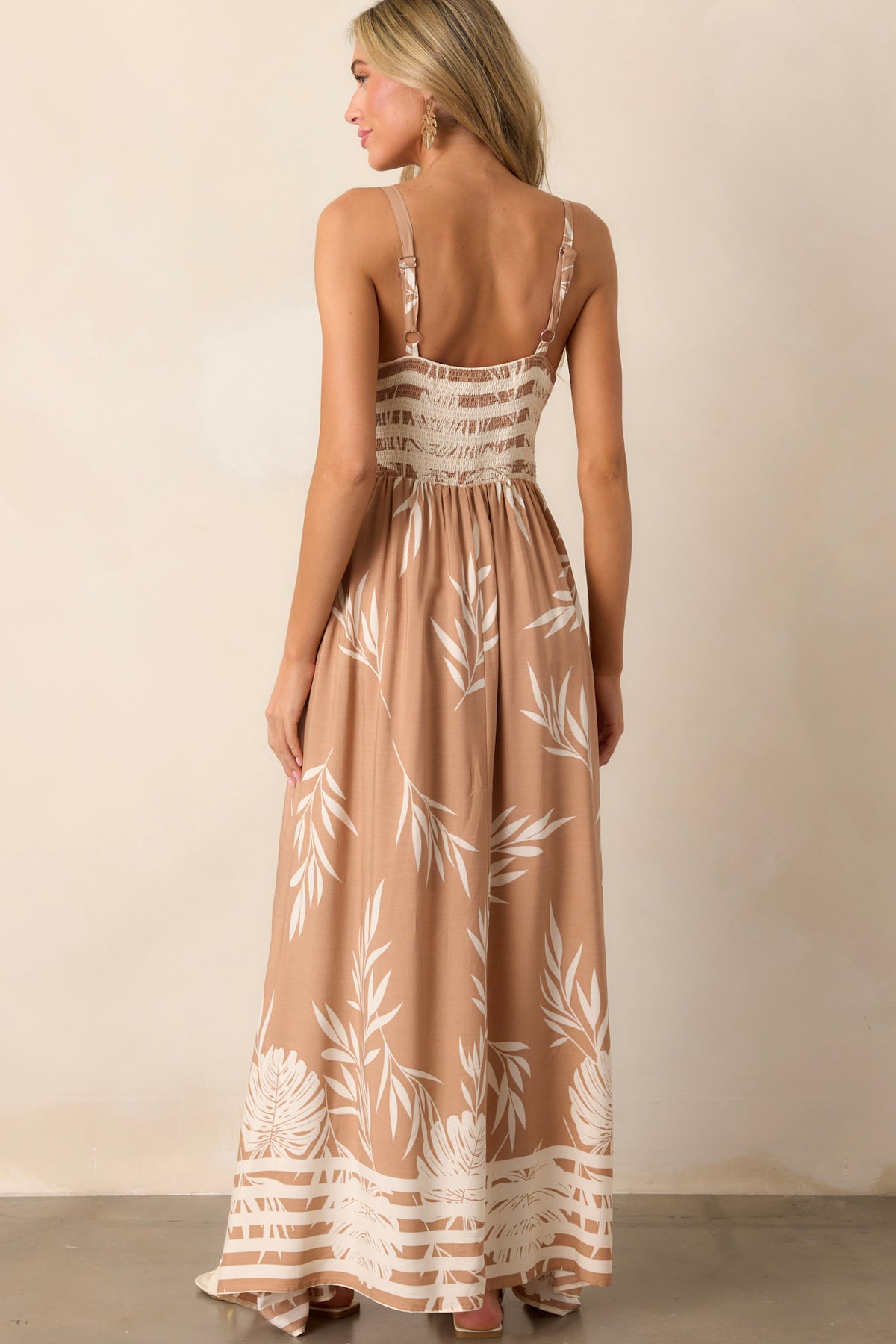 Sleeveless Tan Floral Maxi Dress - All Dresses | Red Dress