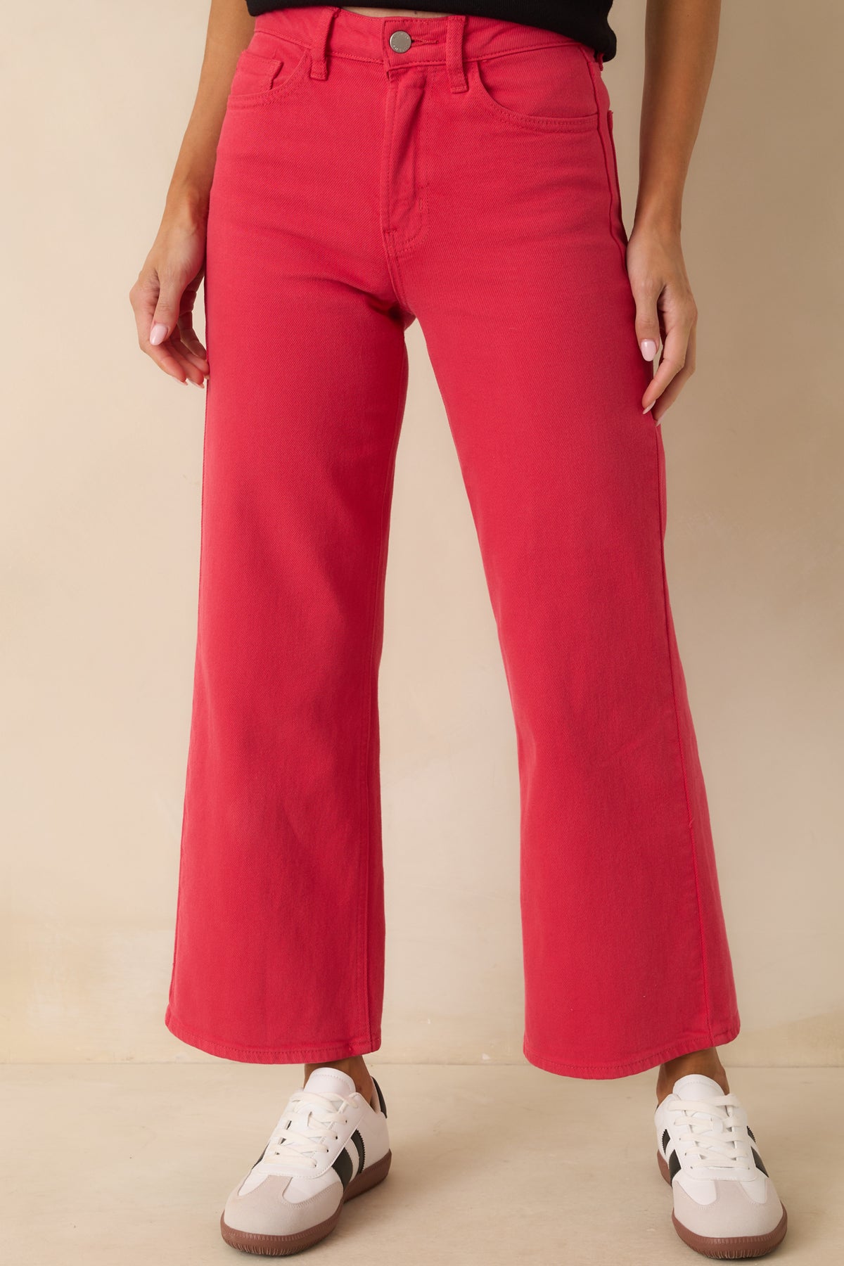 Red Cropped Wide Leg Jeans - All Denim | Red Dress