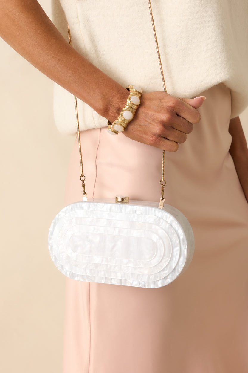 Ivory Pearlescent Textured Clutch - All Accessories | Red Dress
