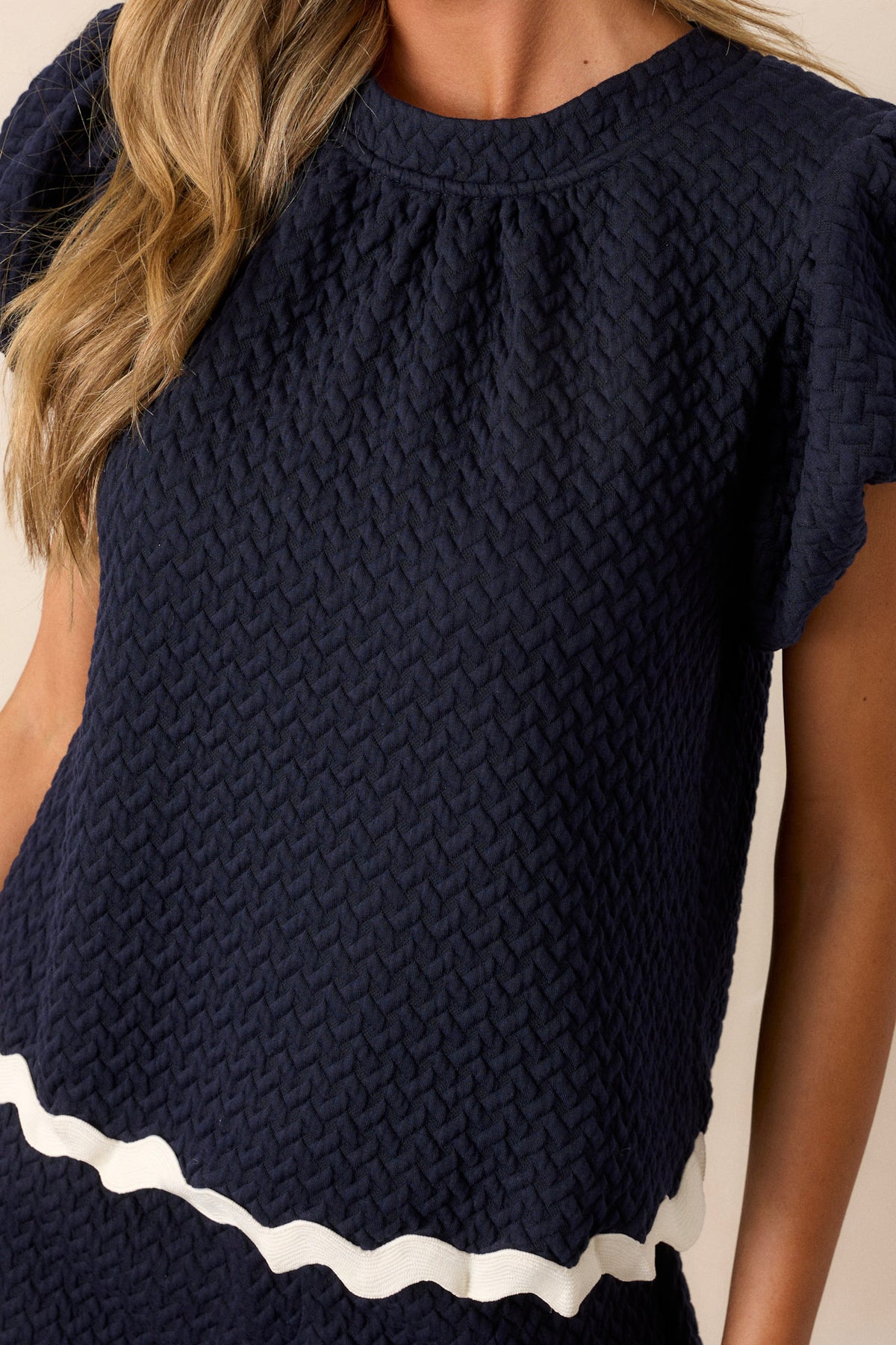 Navy Quilted Scallop Top - All Tops | Red Dress