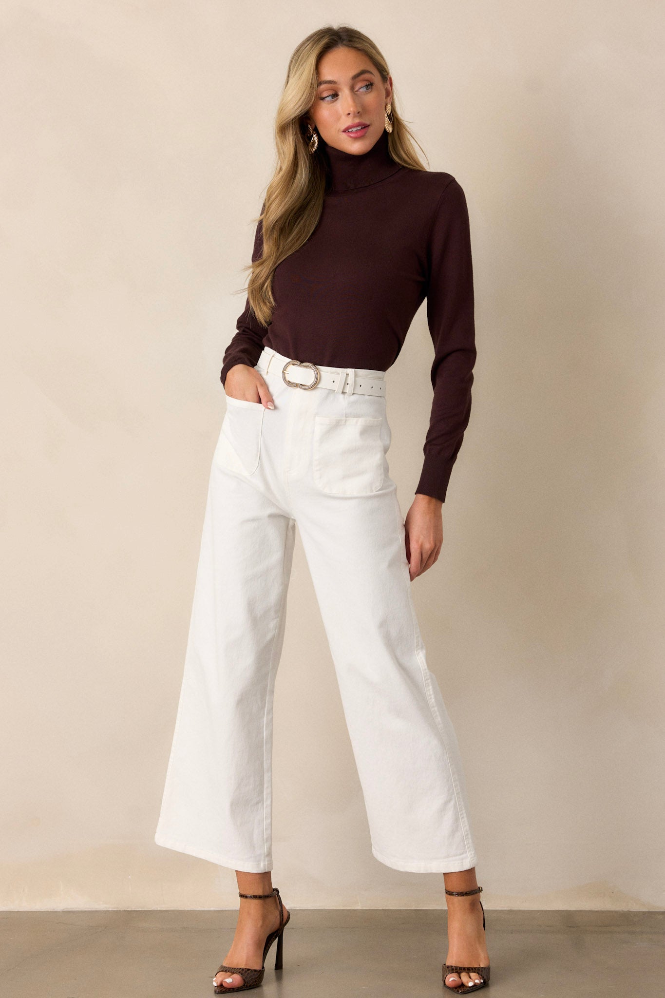 Ivory Wide Leg Cotton Blend Jeans - All Pants | Red Dress