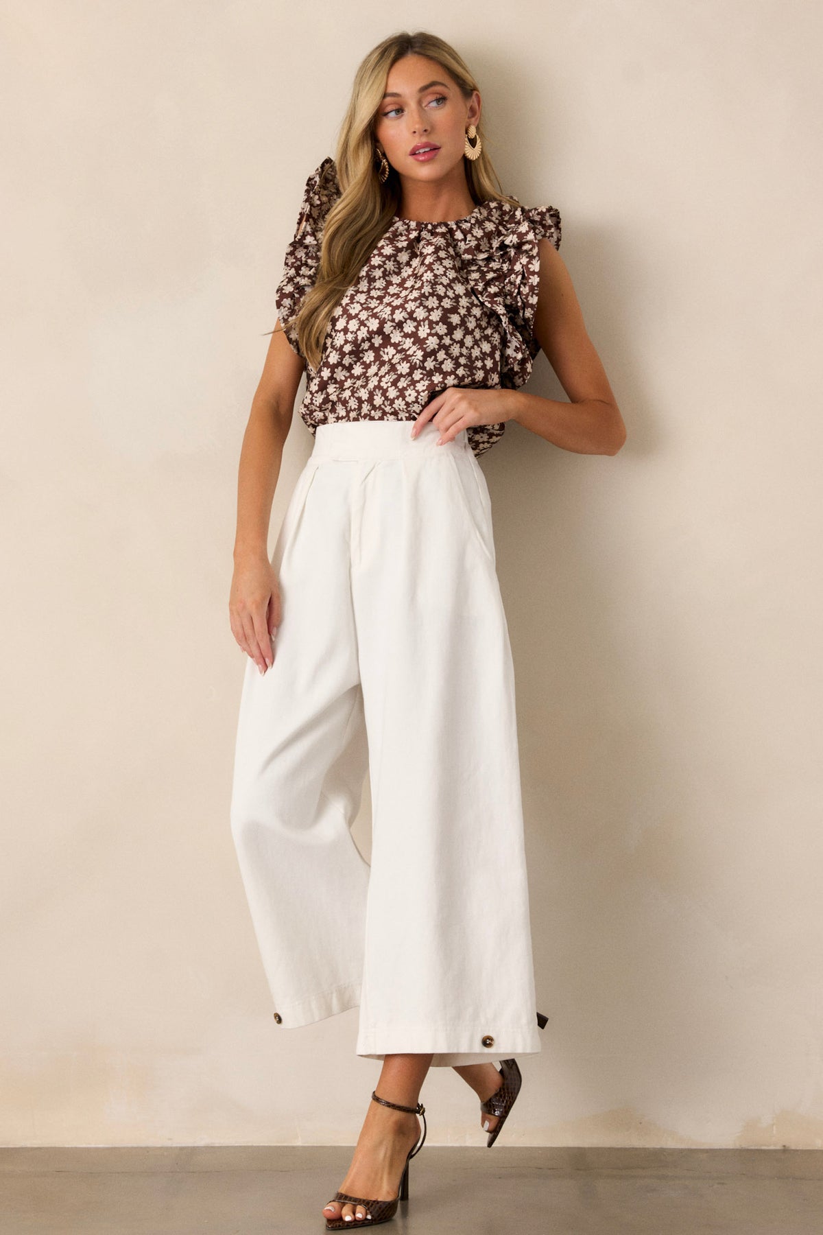 Brown Floral Sleeveless Top - All Tops | Red Dress
