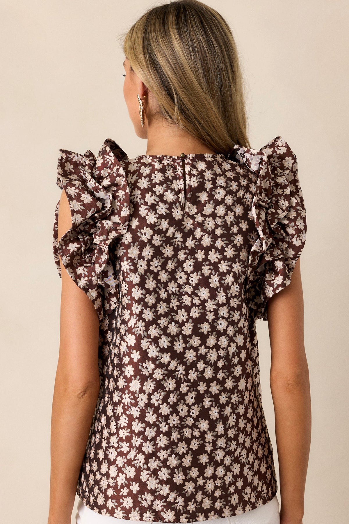 Brown Floral Sleeveless Top - All Tops | Red Dress