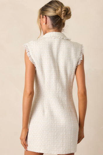 Ivory Tweed Mini Coat Dress - Quiet Luxury | Red Dress