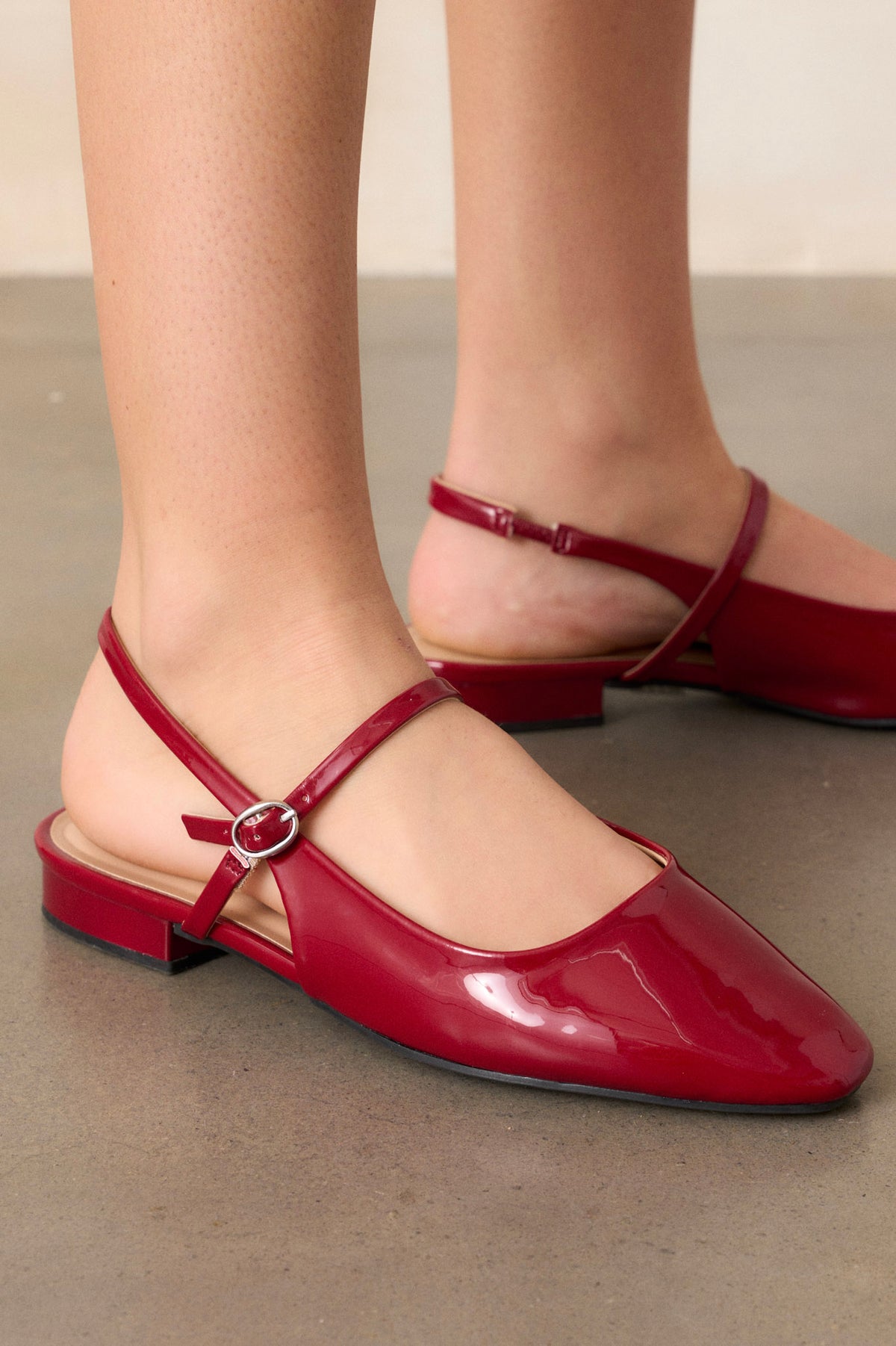 Burgundy Slingback Mary Jane Flats - Back To Flats | Red Dress