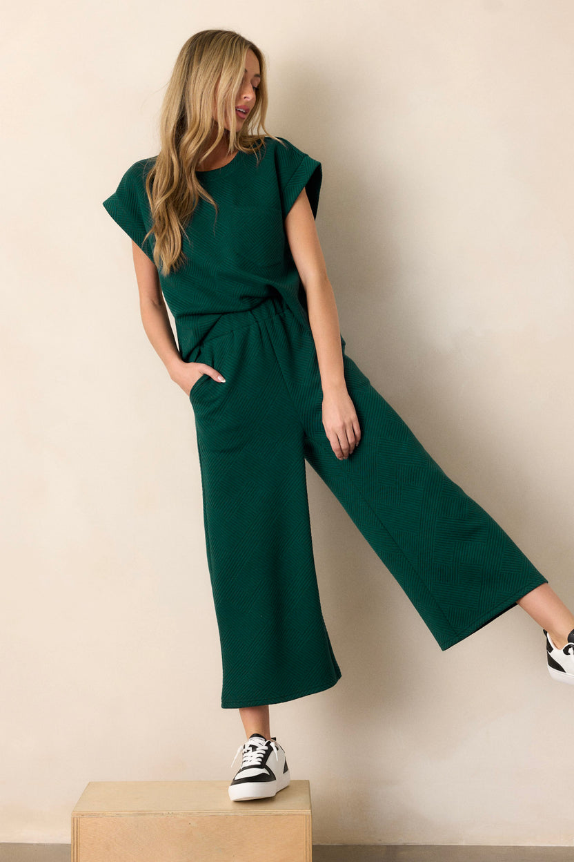 Forest Green Cropped Textured Pants - All Bottoms | Red Dress
