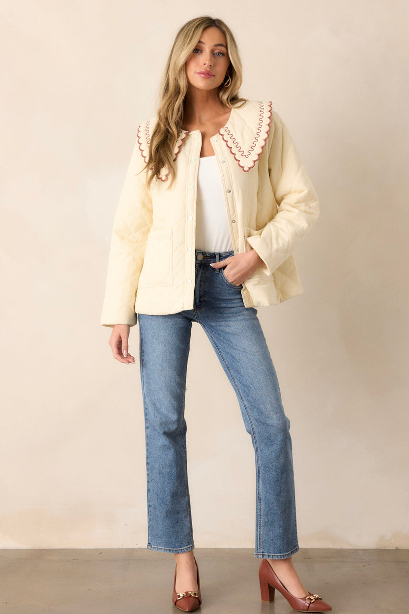 Ivory Embroidered Quilted Jacket - All Outerwear | Red Dress