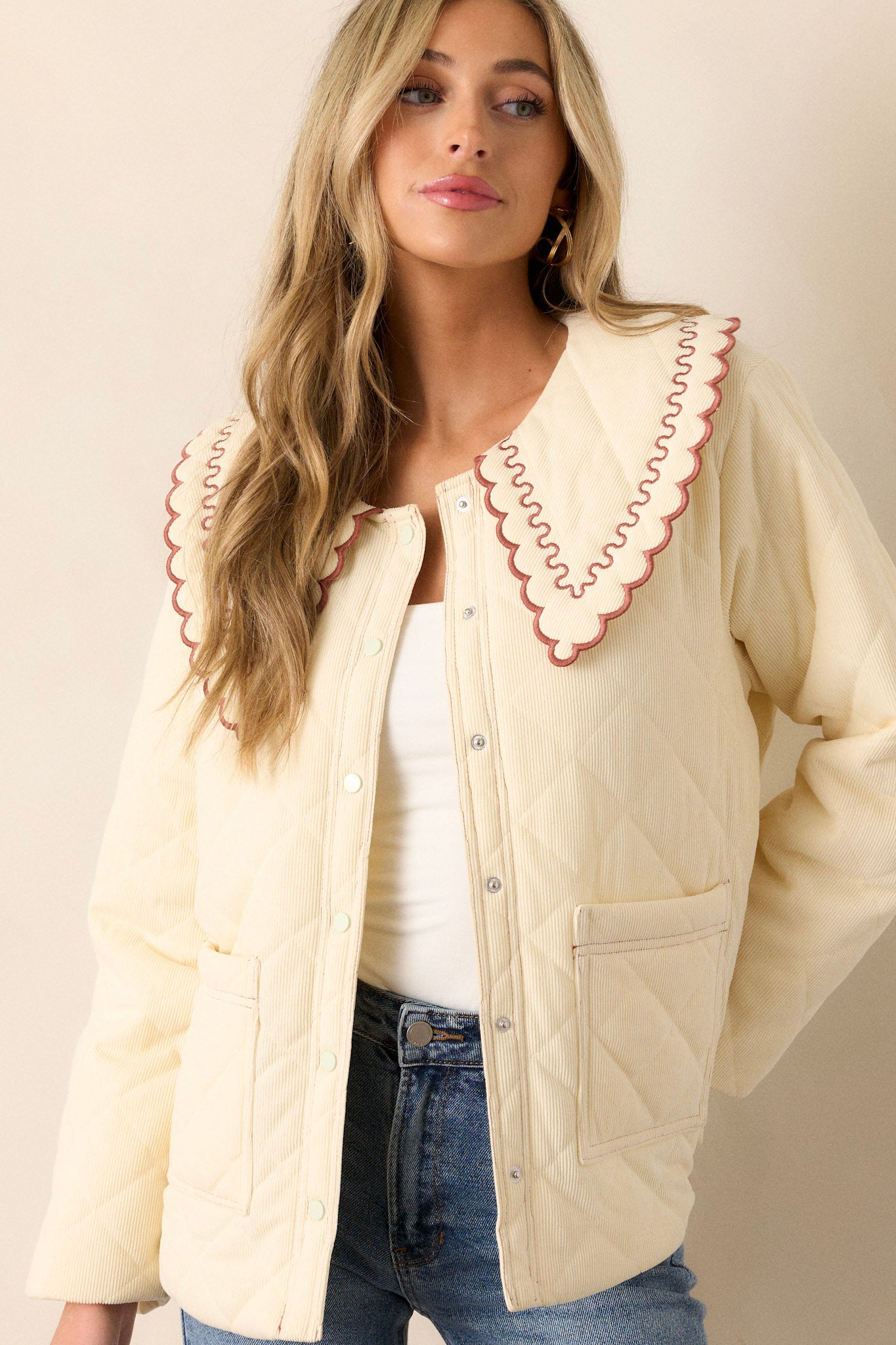 Ivory Embroidered Quilted Jacket - All Outerwear | Red Dress