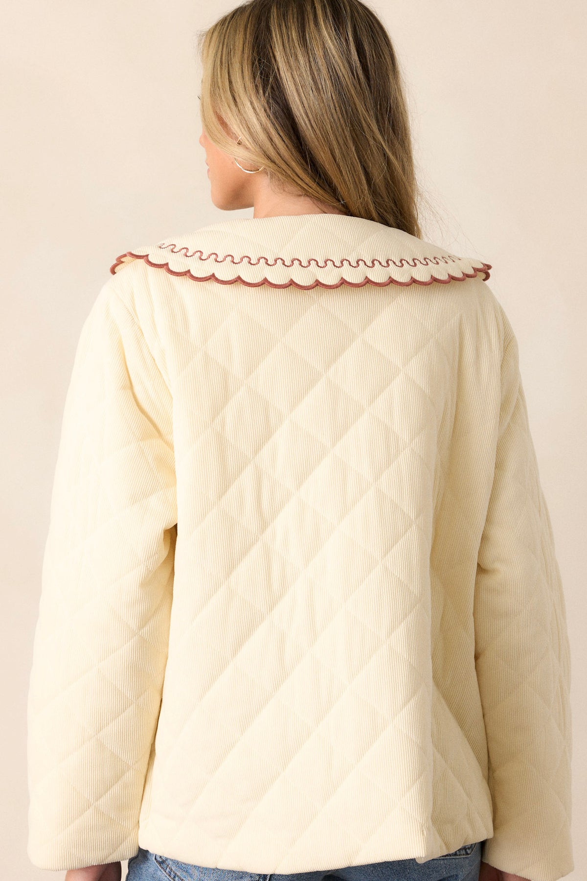 Ivory Embroidered Quilted Jacket - All Outerwear | Red Dress