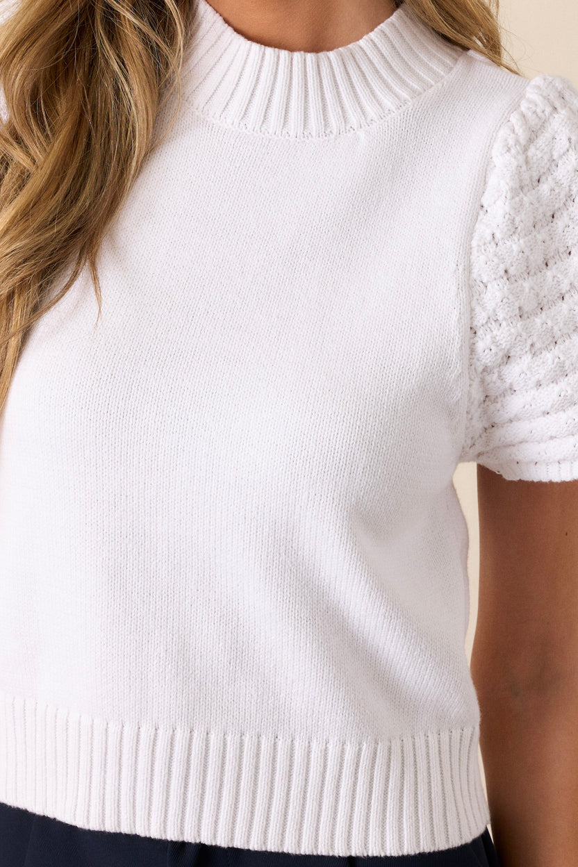 White Collared Cap Sleeve Sweater - All Tops | Red Dress