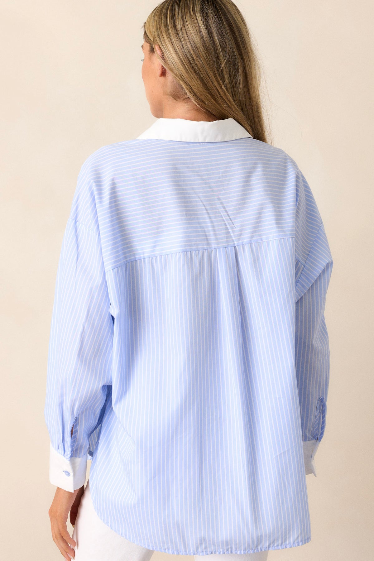 100% Cotton Blue Stripe Button Front Top - All Tops | Red Dress