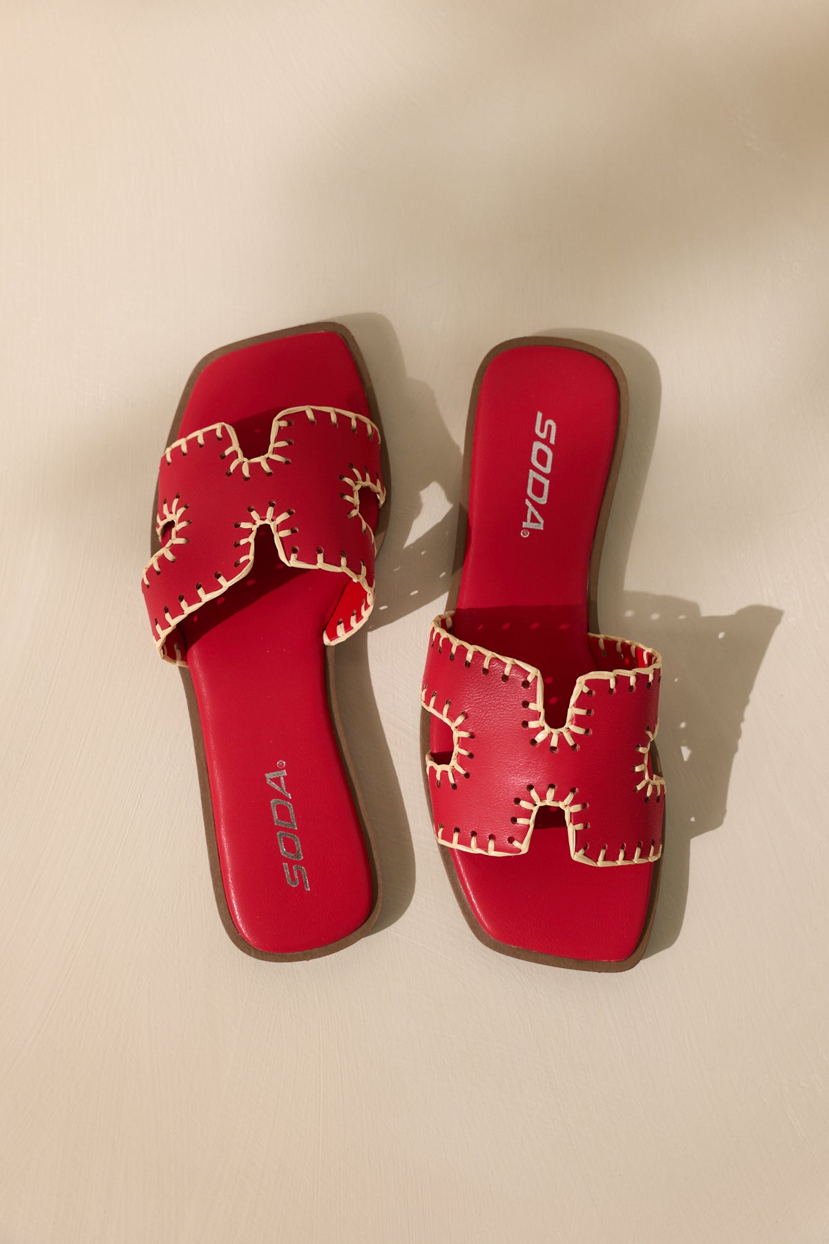 Red Cutout Flat Sandals - All Sandals | Red Dress