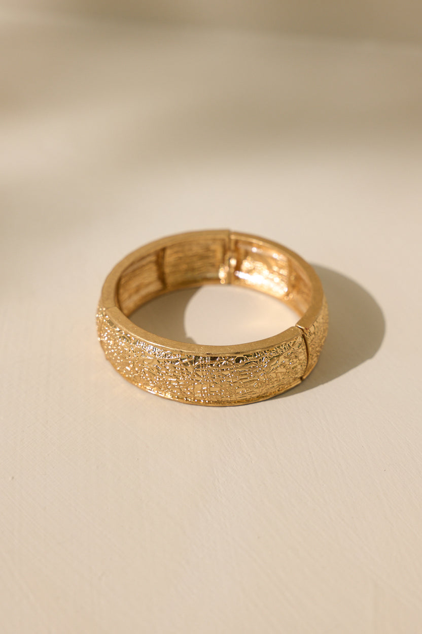 Luxurious Gold Textured Bracelet - All Bracelets | Red Dress