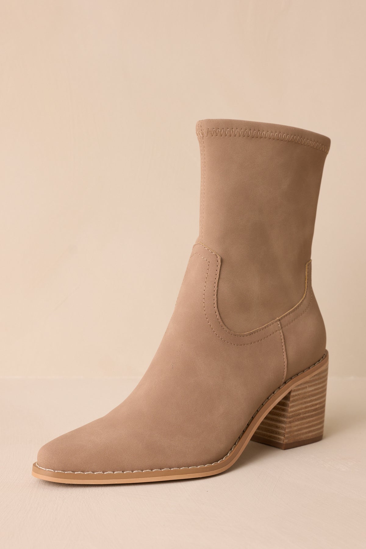 Taupe Stacked Heel Ankle Boots - All Shoes | Red Dress