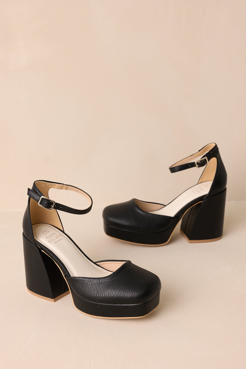 Black Ankle Strap Block Heels - All Shoes | Red Dress