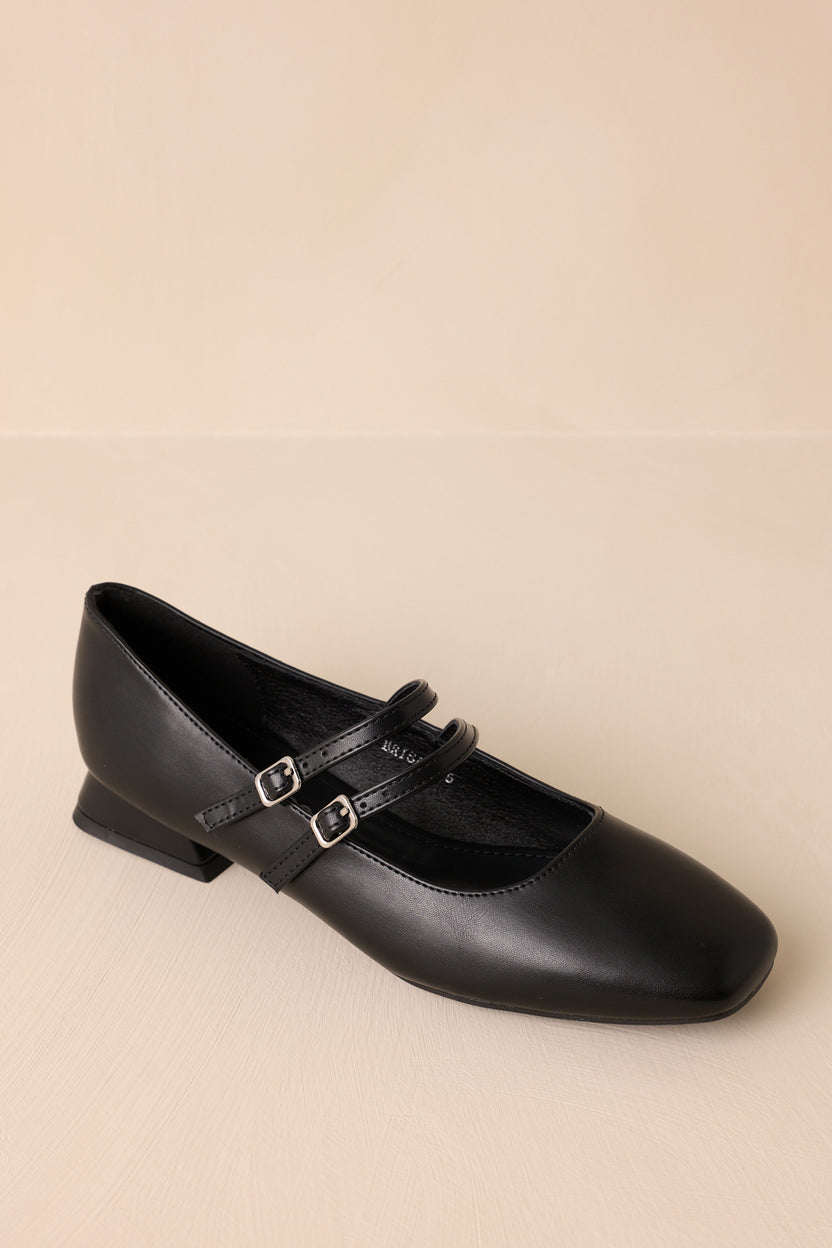 Black Square Heeled Flats - All Shoes | Red Dress