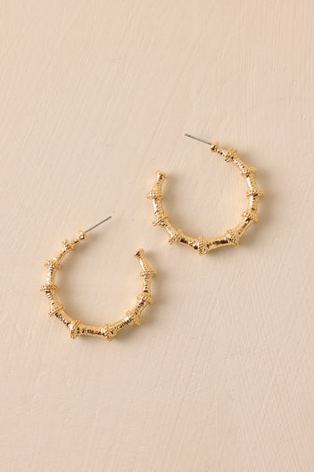 Textured Gold Bamboo Hoop Earrings - All Hoops | Red Dress