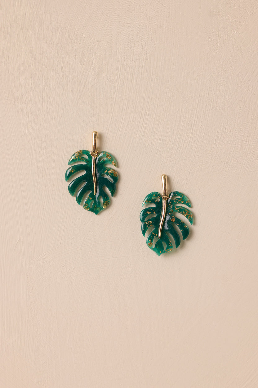 Green & Gold Tropical Earrings