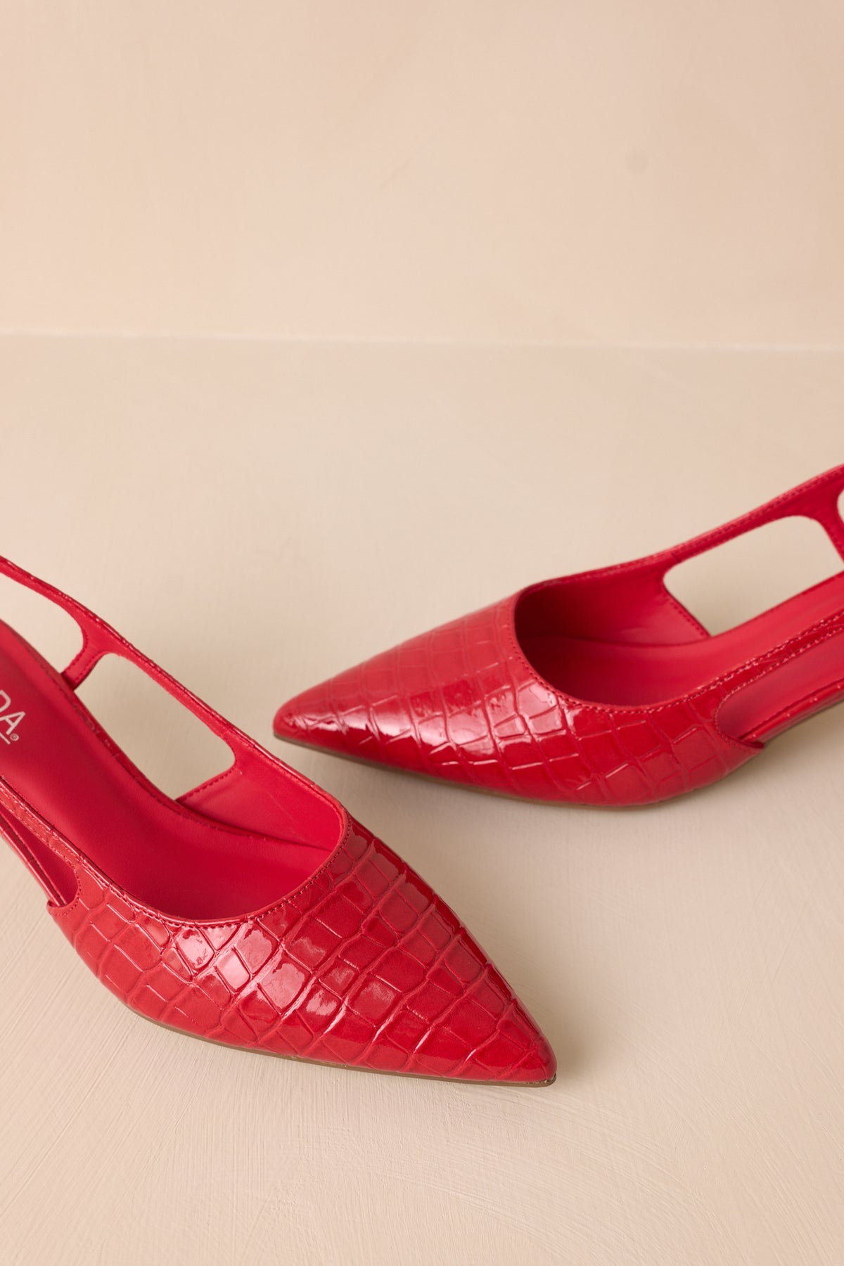 Scarlet Red Faux Crocodile Kitten Heels - All Shoes | Red Dress