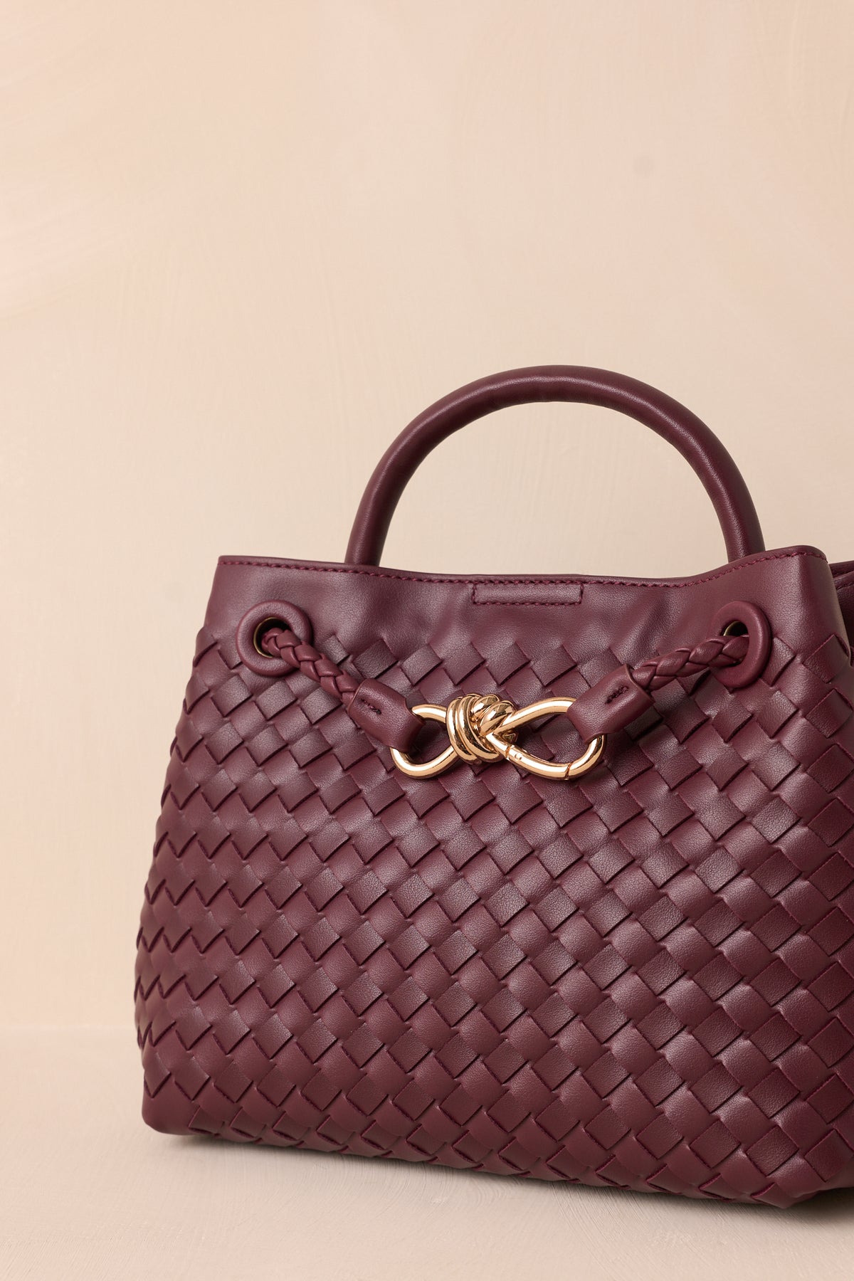 Wine Woven Faux Leather Handbag - All Handbags | Red Dress