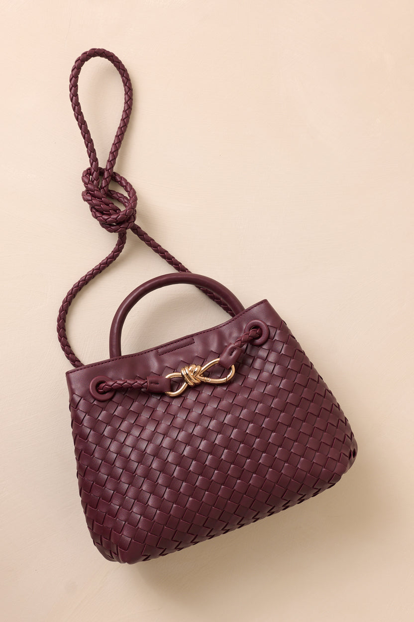 Wine Woven Faux Leather Handbag - All Handbags | Red Dress