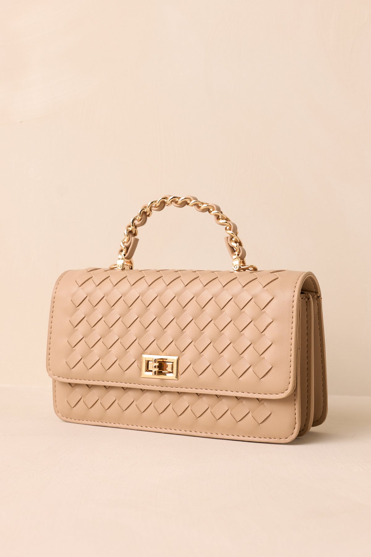 Beige Woven Faux Leather Handbag - All Handbags | Red Dress