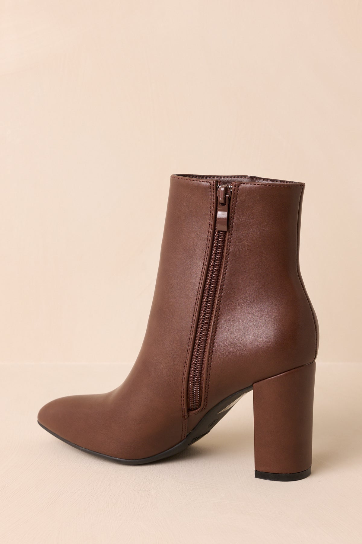 Brown Faux Leather Block Heel Ankle Boots - All Shoes | Red Dress
