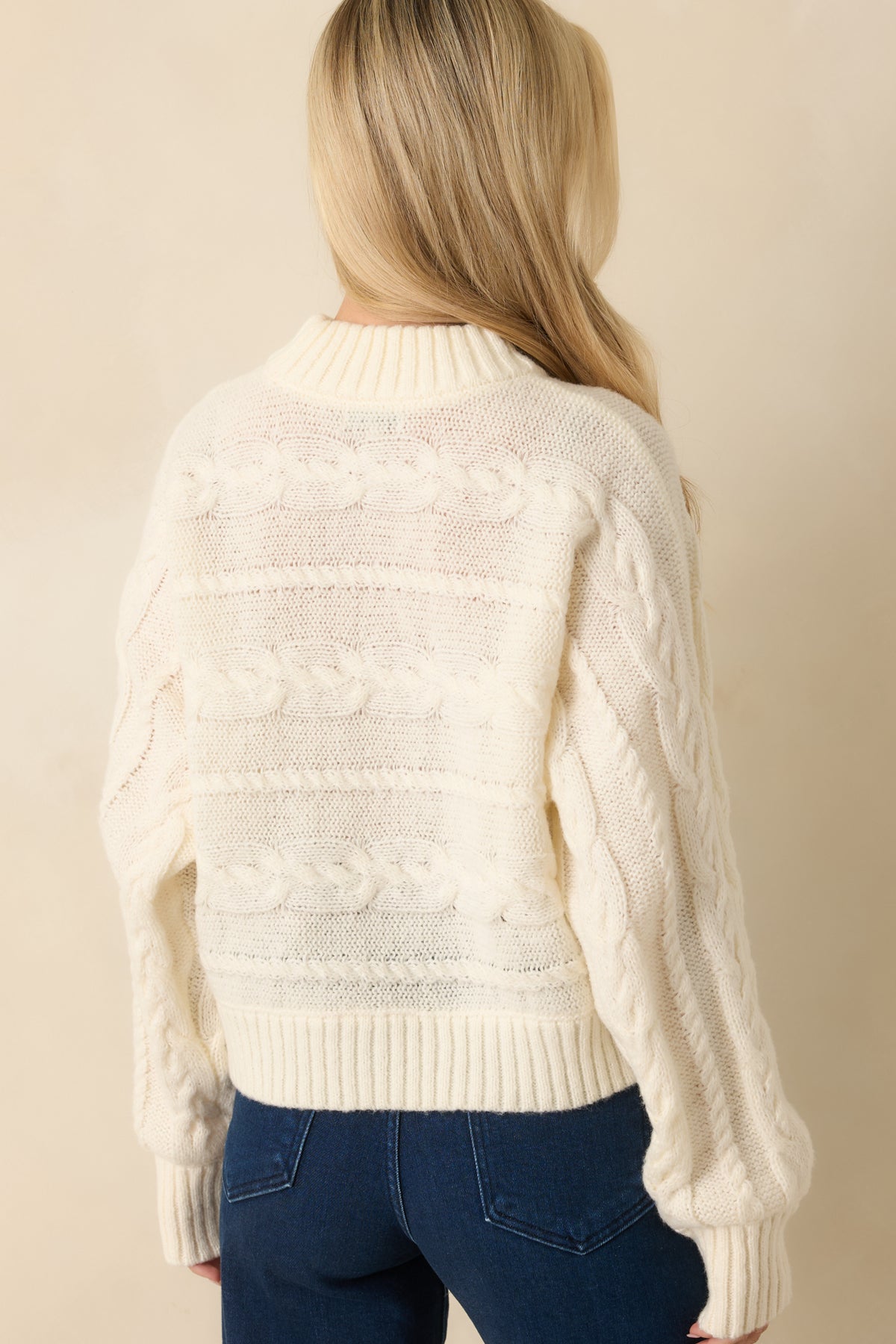 Z Supply Ivory Arctic Cable Cropped Sweater | Red Dress