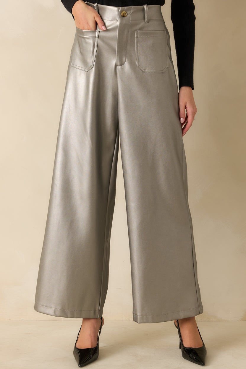 Metallic Grey Wide Leg Pants - All Pants | Red Dress