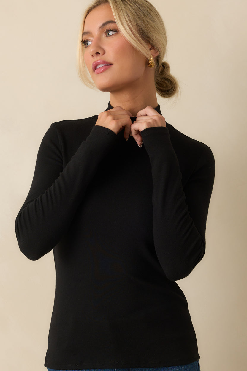 Black Turtle Neck Long Sleeve Top - Casual Tops | Red Dress