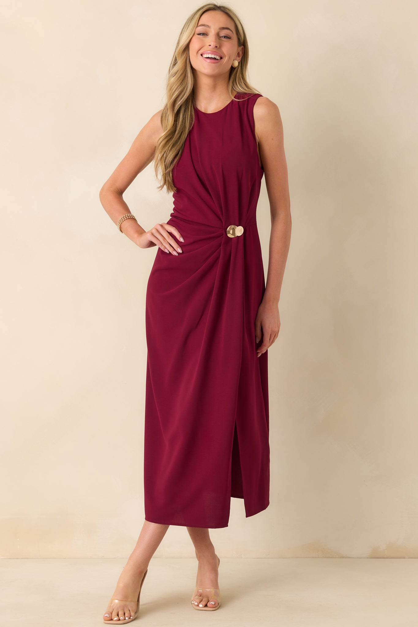 Burgundy Ruched Maxi Dress - Maxi Dresses | Red Dress