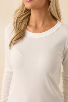 Ivory Long Sleeve Crew Neck Top - Casual Tops | Red Dress
