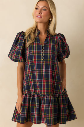 Navy Plaid Mini Dress - Holiday Dresses | Red Dress